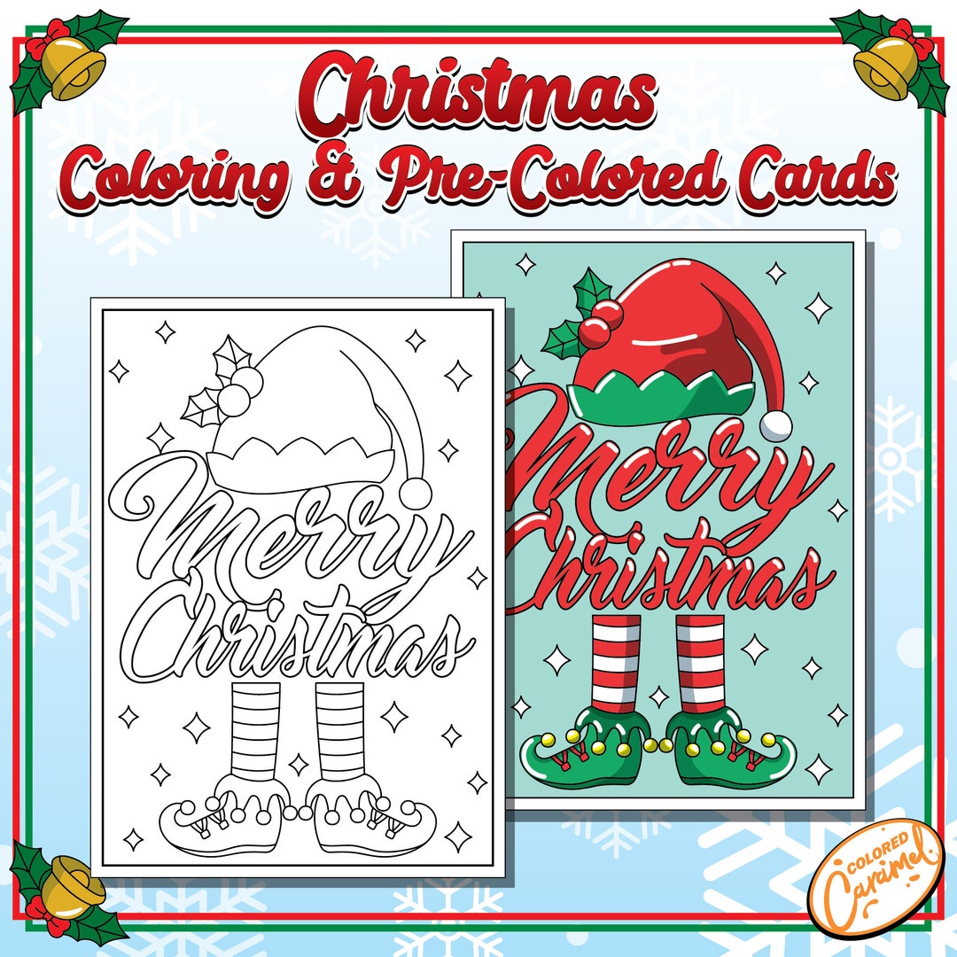 Merry Christmas Coloring Card, Colorable and Pre-colored Holiday ...