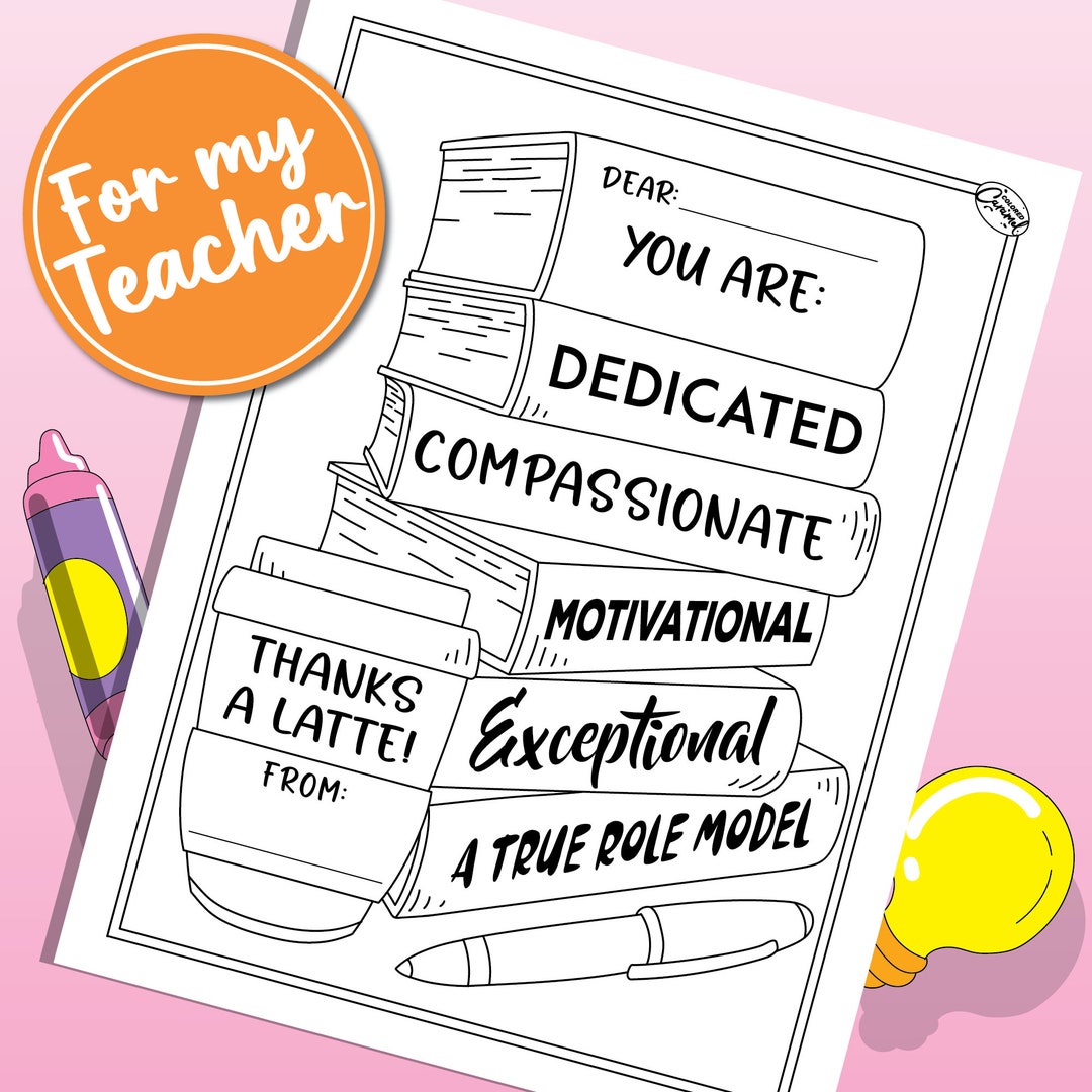 Thank You Teacher Coloring Page Gift for End of School and Appreciation ...