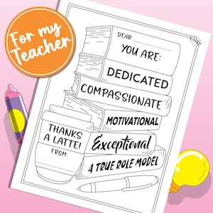 Thank You Teacher Coloring Page Gift for End of School and Appreciation ...