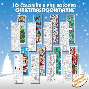 16 Coloring Christmas Bookmarks, December Holiday Festive Instant ...