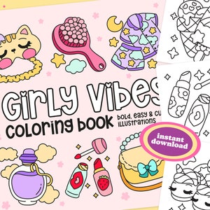 Easy, Bold, Cute Girly Vibes Coloring Book, Printable Instant Digital ...