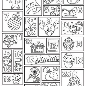 Coloring Christmas Advent Calendar Kawaii Animals, Elements, Instant ...