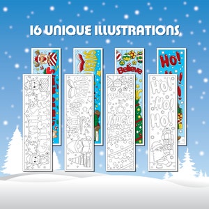 16 Coloring Christmas Bookmarks, December Holiday Festive Instant ...