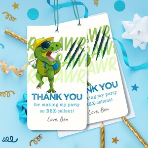 Editable T-rex Dinosaur Birthday Party Favor Tag, Thank You Label ...