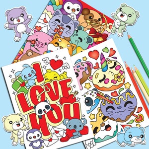 Cute Valentines Kawaii Coloring Book, Printable PDF Instant Digital ...