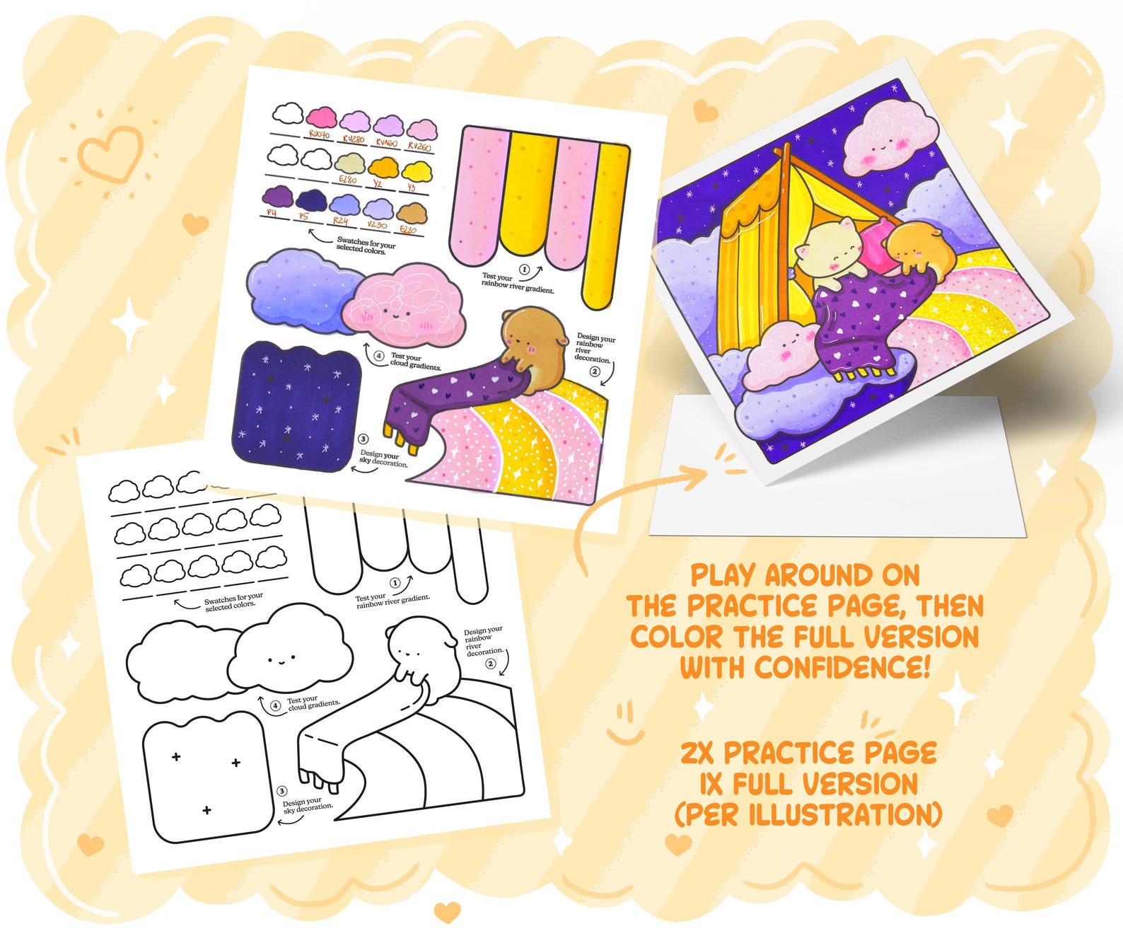 Cute Practice Coloring Pages With Kawaii Illustrations, Printable ...