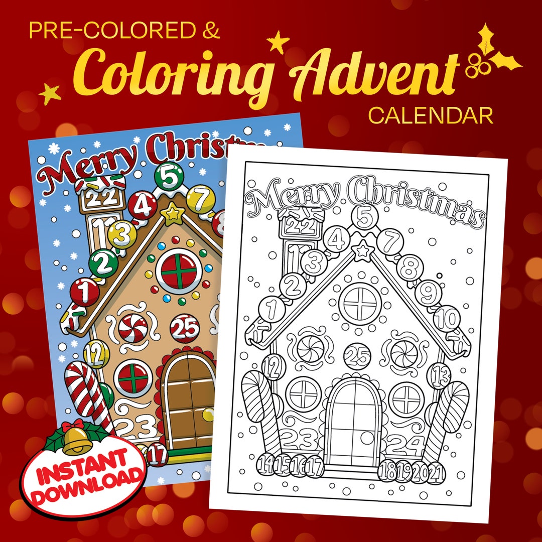 Coloring Christmas Advent Calendar With Gingerbread House, Instant ...