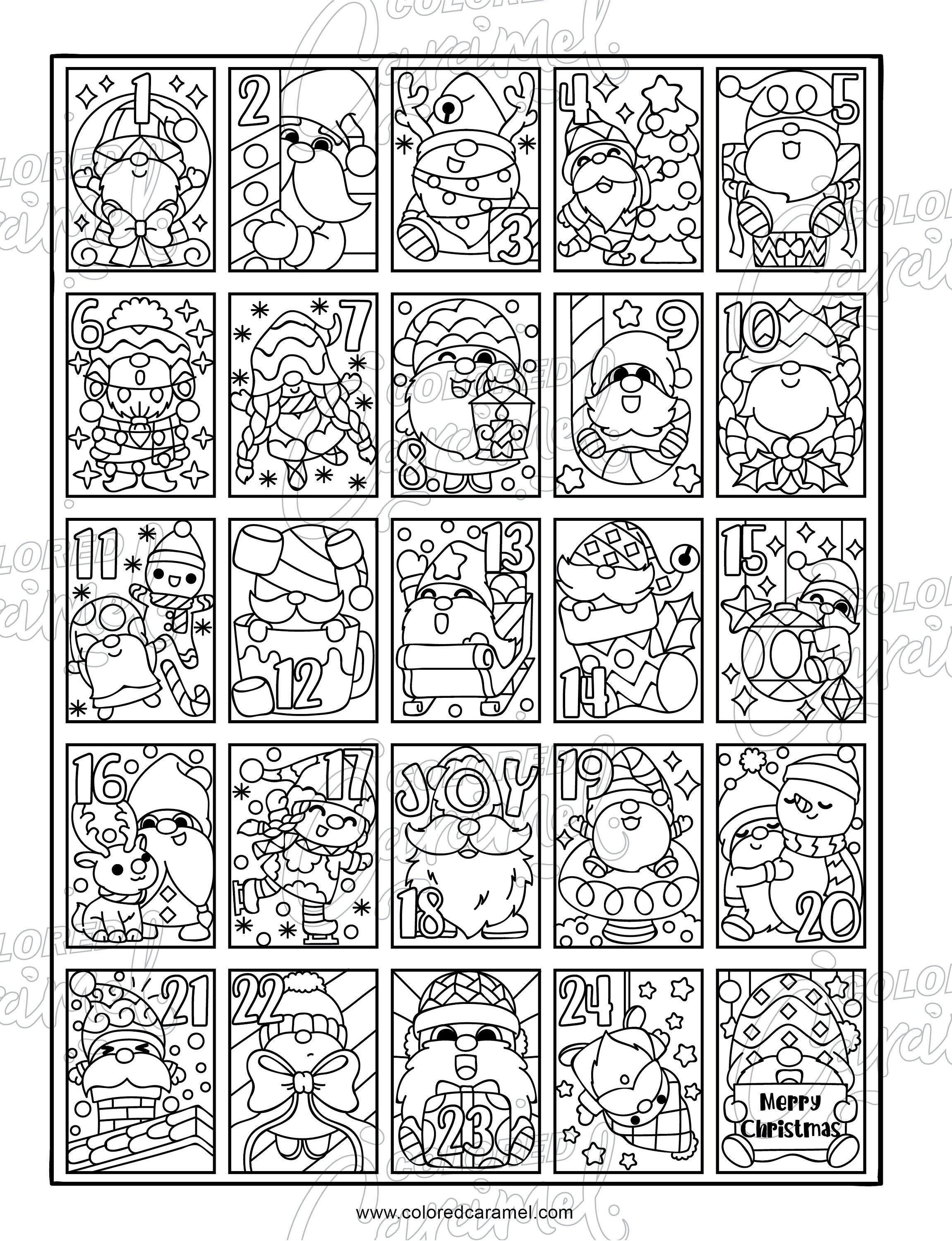 Gnome Christmas Advent Calendar Coloring Page (PDF Download) - Etsy