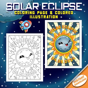 Total Solar Eclipse April 8 2024 Coloring Page for Kids, Cute Printable ...