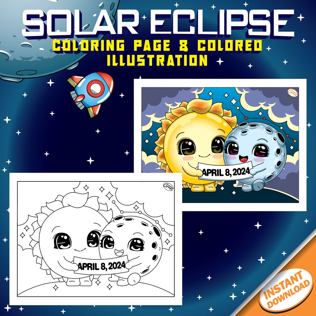 Total Solar Eclipse April 8 2024 Coloring Page for Kids, Cute Printable ...