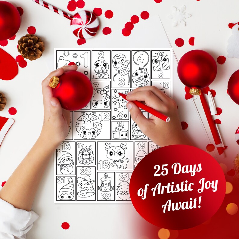 Kawaii Christmas Advent Calendar: Coloring Page (printable PDF) - Etsy