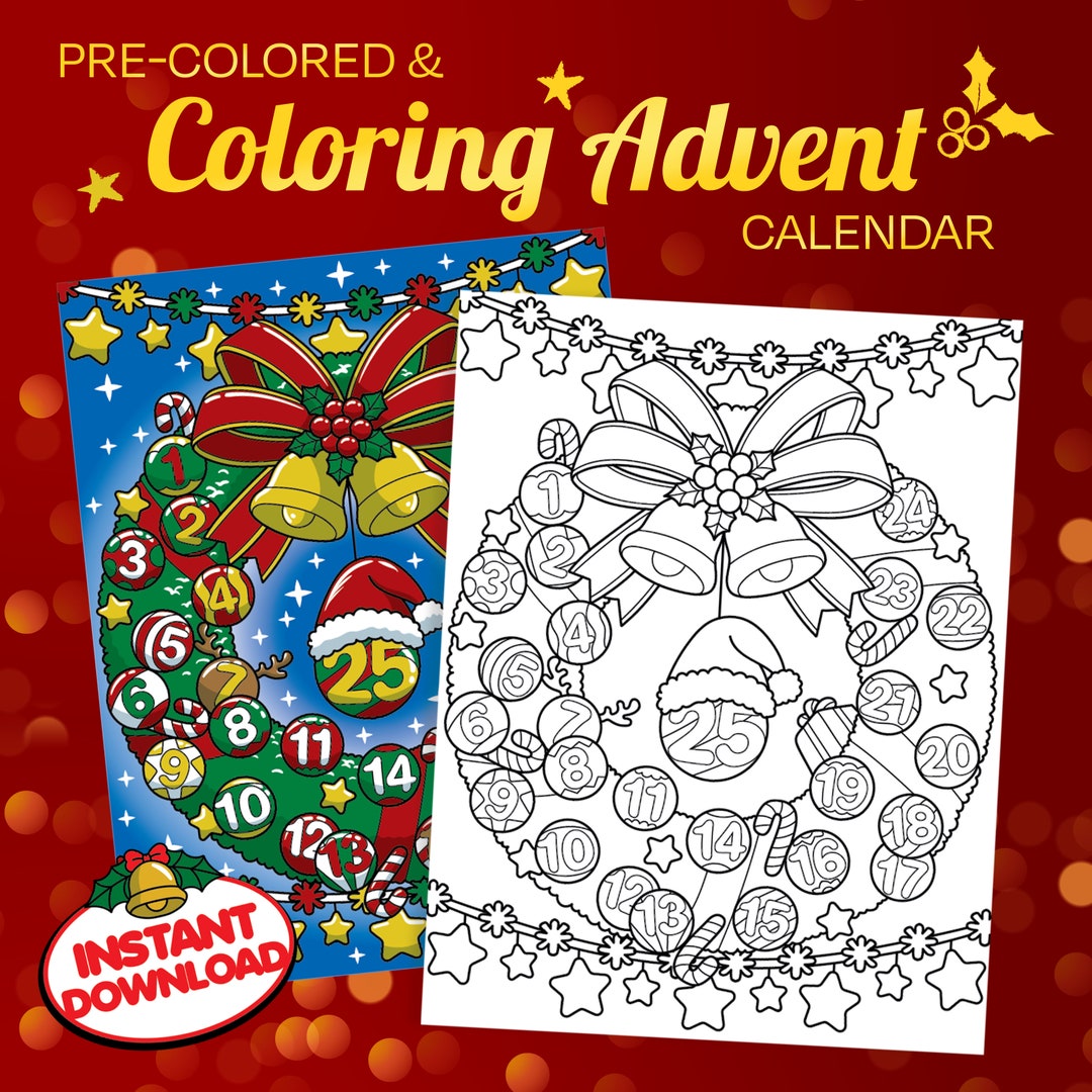 Coloring Christmas Advent Calendar With Wreath Instant - Etsy
