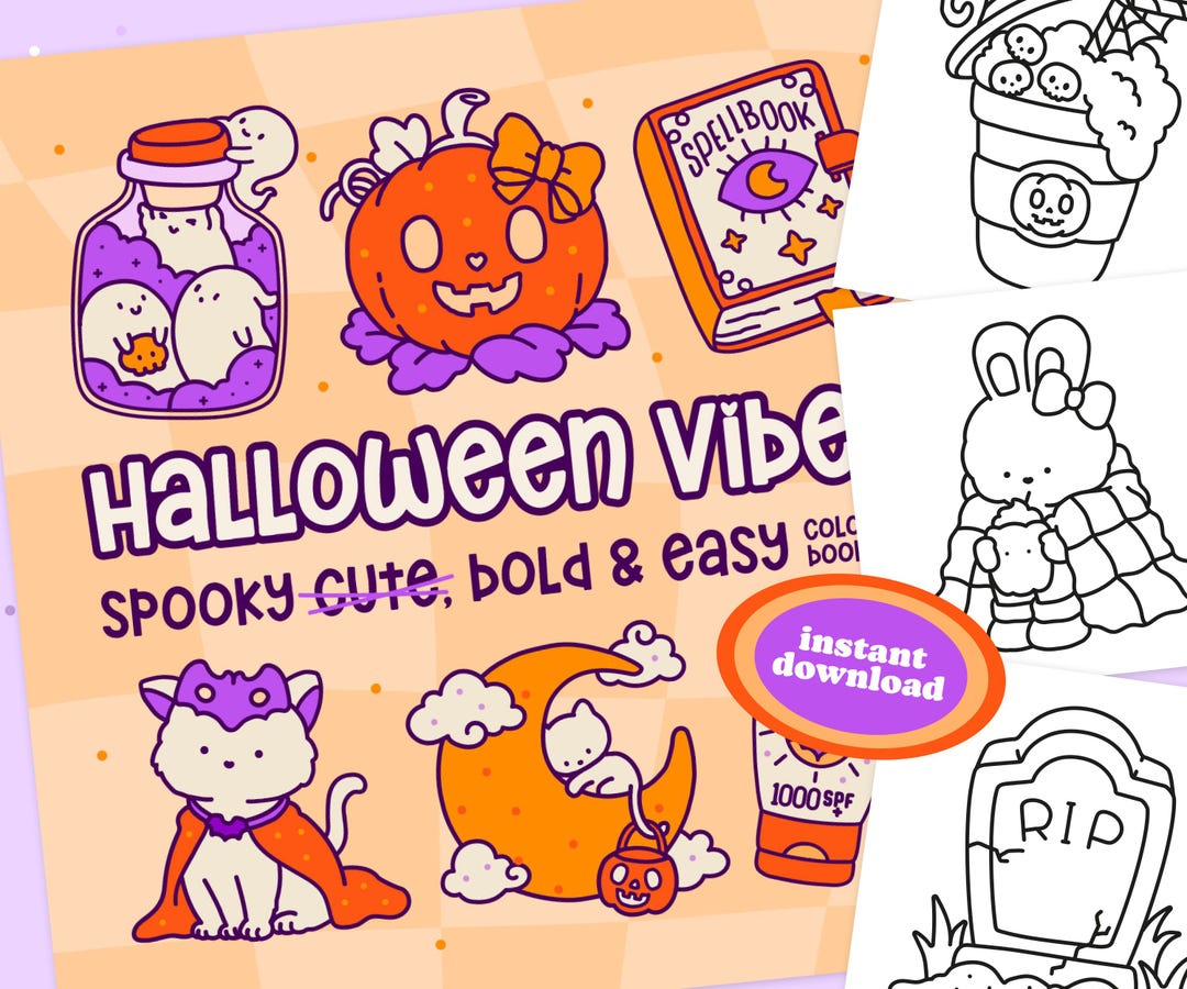 Halloween Coloring Book, Cute, Spooky Printable Instant Digital ...