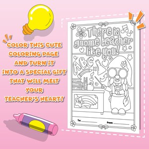 Gnome Teacher Coloring Page, Thank You Gift for End of School and ...