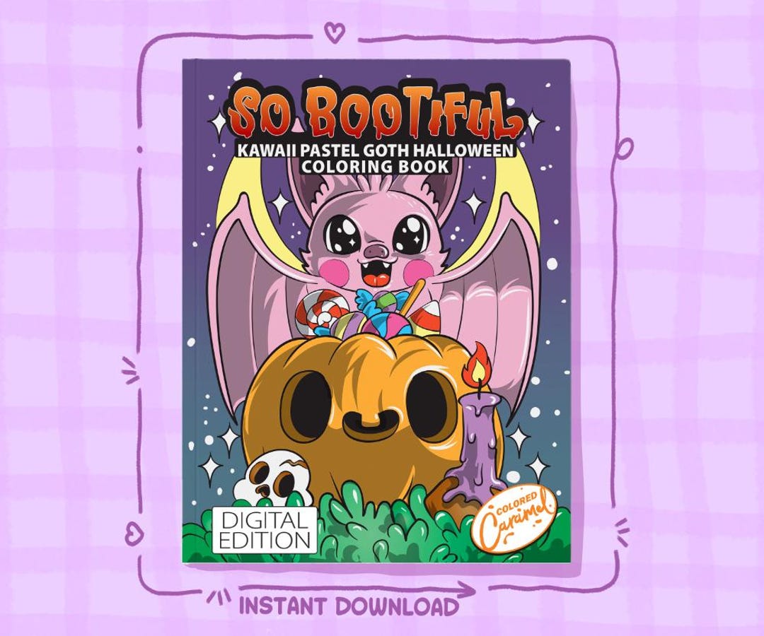 Kawaii Pastel Goth Halloween Coloring Book: Spooky Animals (digital ...