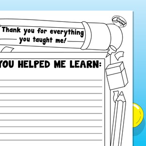 Dear Teacher Coloring Page Thank You Gift for End of School and ...
