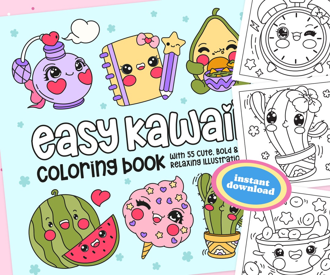Easy, Bold, Cute Kawaii Coloring Book, Printable Instant Digital ...