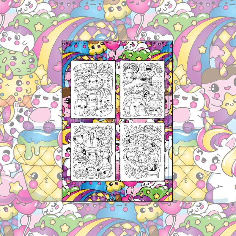 Kawaii Doodle Coloring Book Printable PDF Download Pages Cute - Etsy