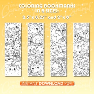 Kawaii Summer Coloring Bookmarks, Printables Instant Digital Download ...