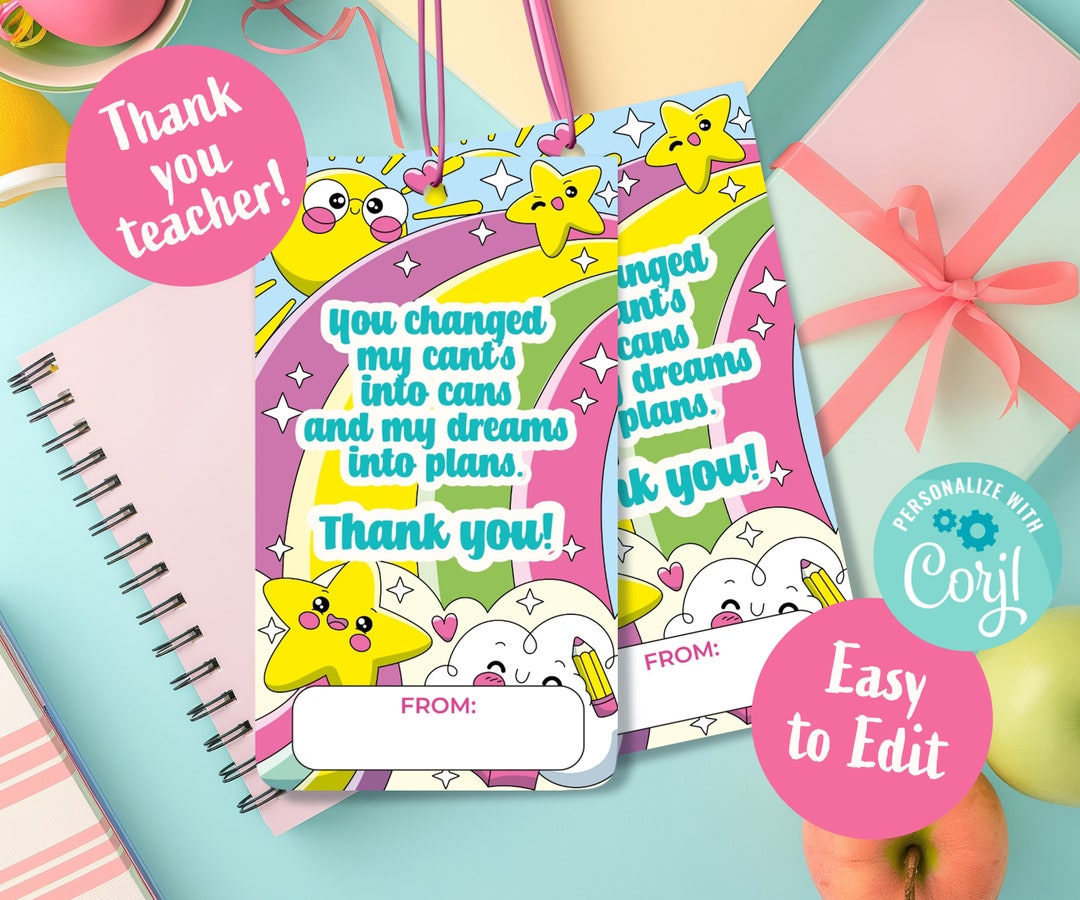 Thank You Teacher Gift Tag Card, Edit and Personalize in Corjl, End of ...