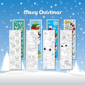 16 Coloring Christmas Bookmarks, December Holiday Festive Instant ...