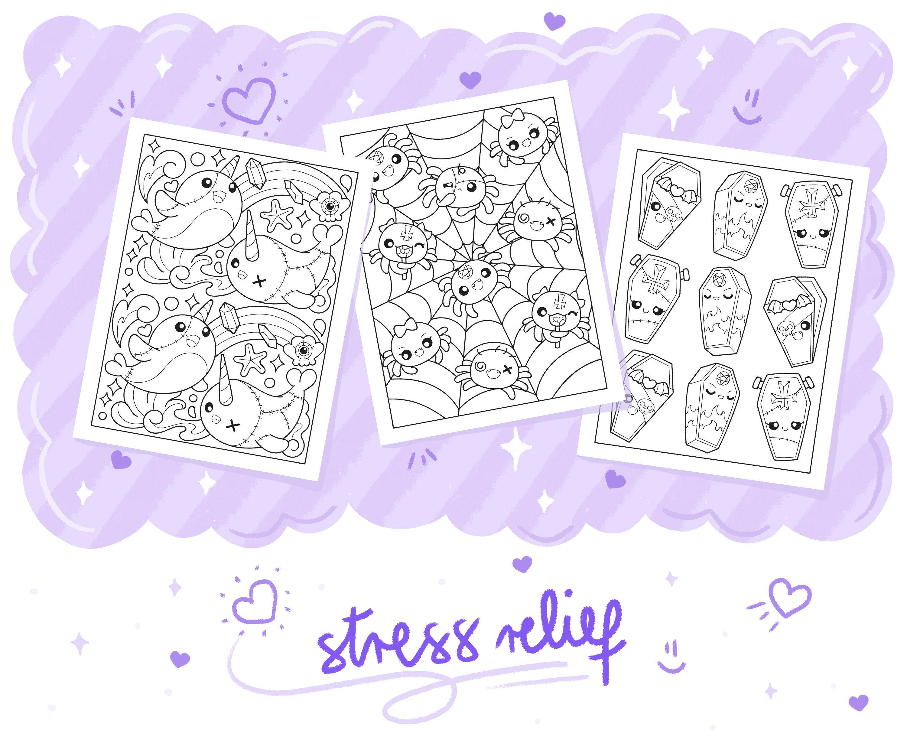 Pastel Goth Coloring Book: Kawaii Creepy Doodles (PDF Printable) - Etsy
