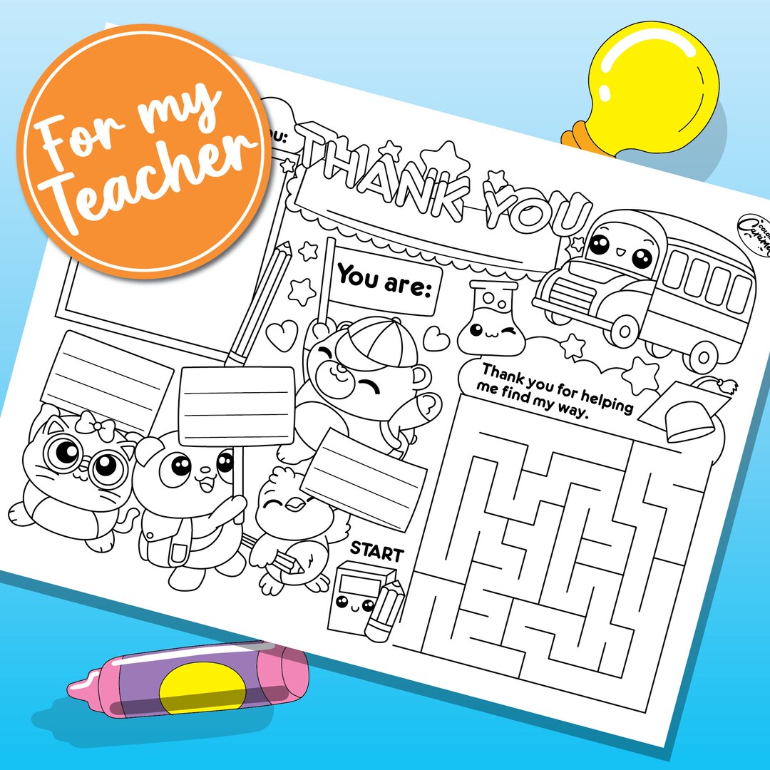 Thank You Teacher Coloring Page Gift for End of School and Appreciation ...
