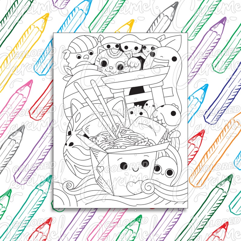 Kawaii Coloring Page Digital Download PDF With Take Away Ramen - Etsy