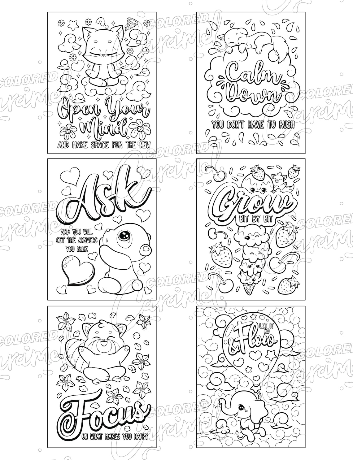 Kawaii Mindfulness Coloring, Printable PDF Instant Digital Download ...