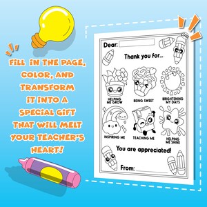 Thank You Teacher Printable Coloring Page, Gift for End of School and ...