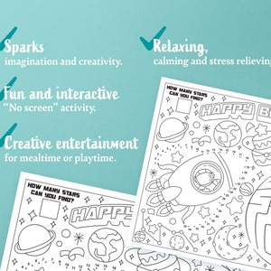 Happy Birthday Space Coloring Placemat Activity Game for Kids, Creative ...