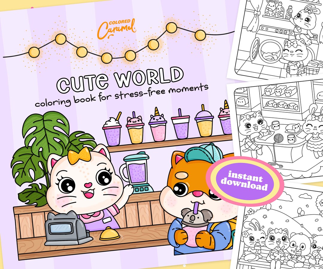 Cute Kawaii World Coloring Book, Printable Instant Digital Download PDF ...