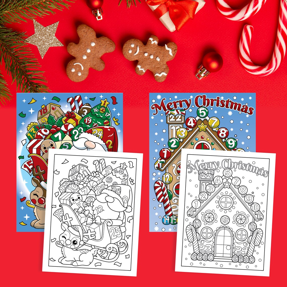Coloring Christmas Advent Calendars: Set of 12 Festive Holiday Pages ...