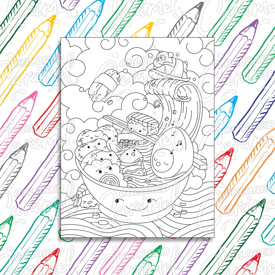 Kawaii Ramen Noodle Wave Coloring Page Digital Download PDF - Etsy France