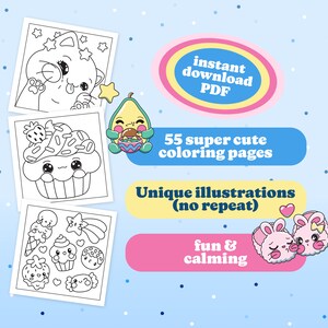 Easy, Bold, Cute Kawaii Coloring Book, Printable Instant Digital ...