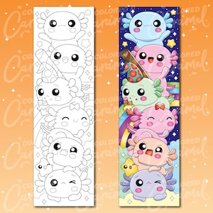 Kawaii Axolotl Coloring Bookmarks, Printables Instant Digital Download ...