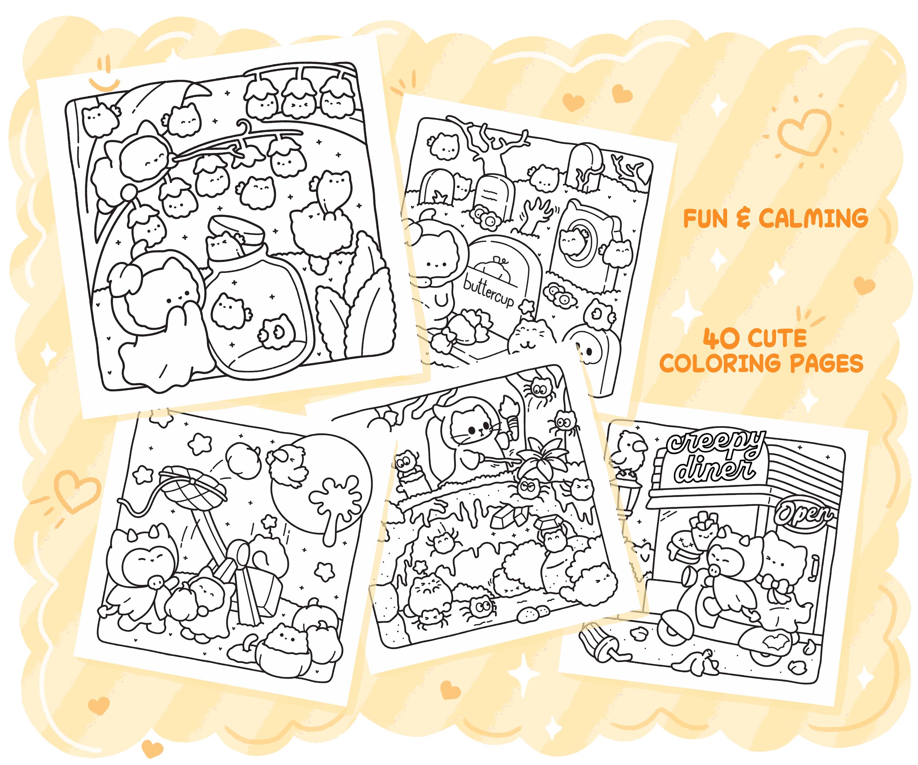 Spooky Cats Halloween Coloring Pages PDF, 40 Printable Instant Digital ...