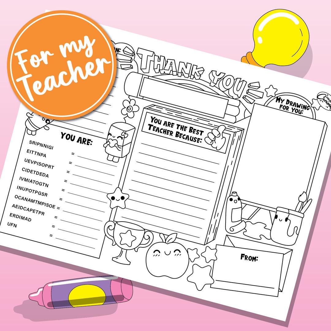 Best Teacher Ever Coloring Page Thank You Gift for End of School and ...