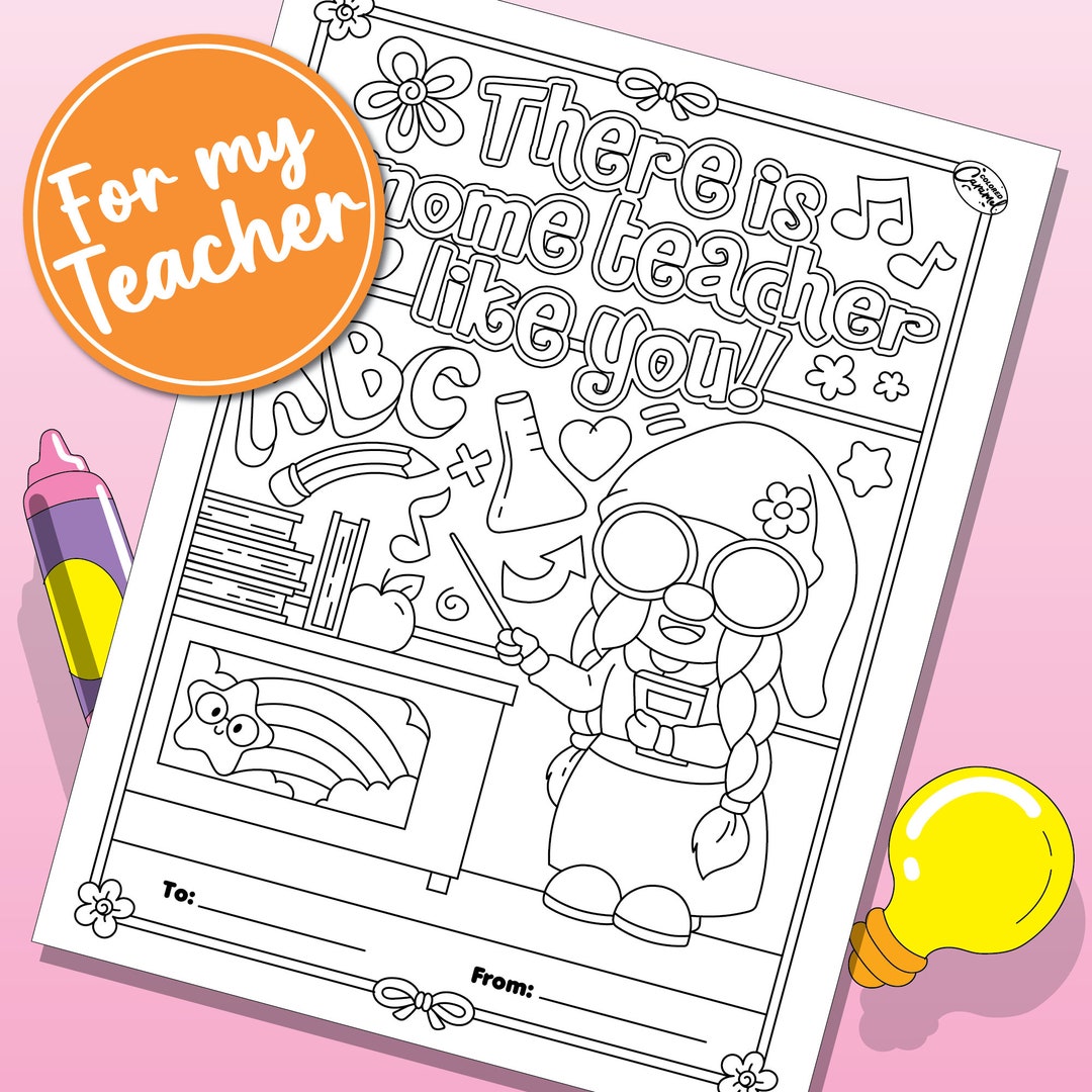 Gnome Teacher Coloring Page, Thank You Gift for End of School and ...