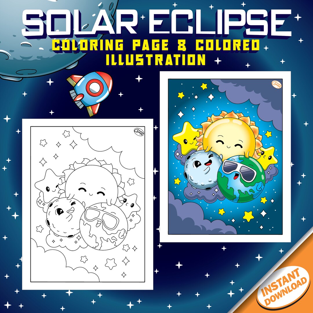 Total Solar Eclipse April 8 2024 Coloring Page for Kids, Cute Printable ...