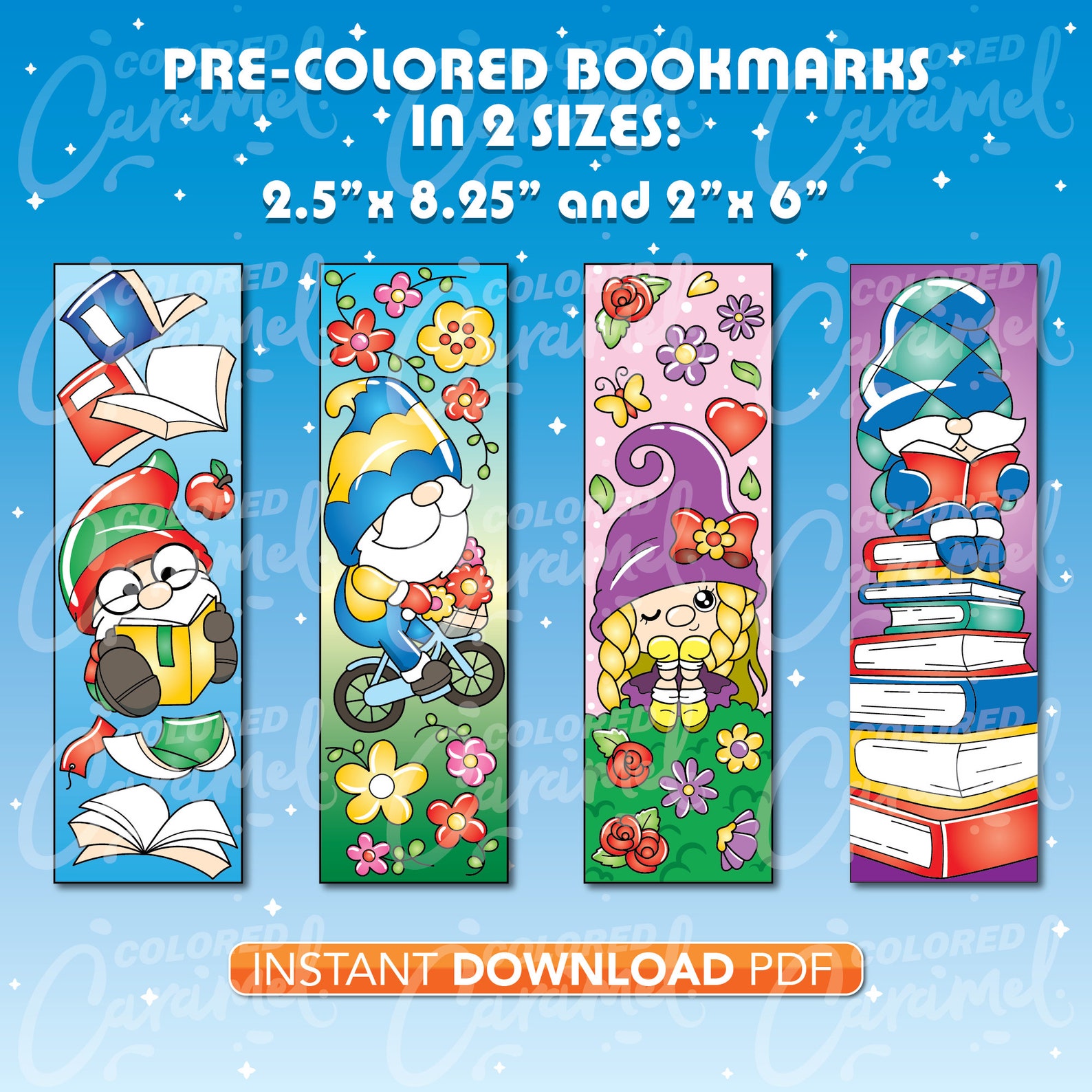 Gnome Coloring Bookmarks: DIY Printable Book Markers (digital Download ...