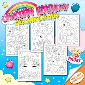 Happy Birthday Unicorn Coloring Pages for Girls Celebration Party, Cute ...