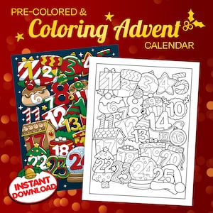 Coloring Christmas Advent Calendar With Cute Numbers, Instant Download ...