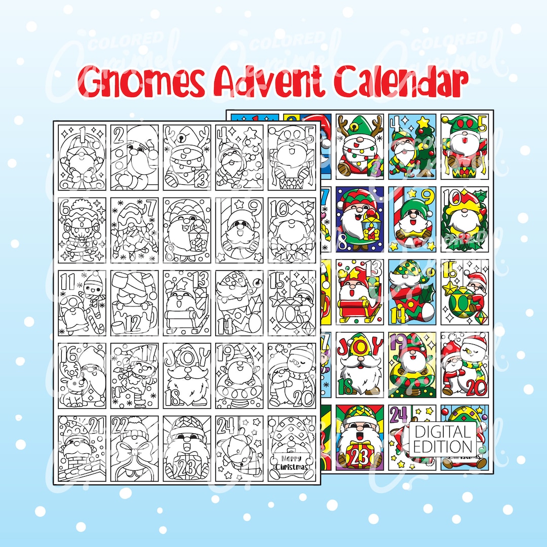 Gnome Coloring Advent Calendar Printable PDF Download, Christmas ...