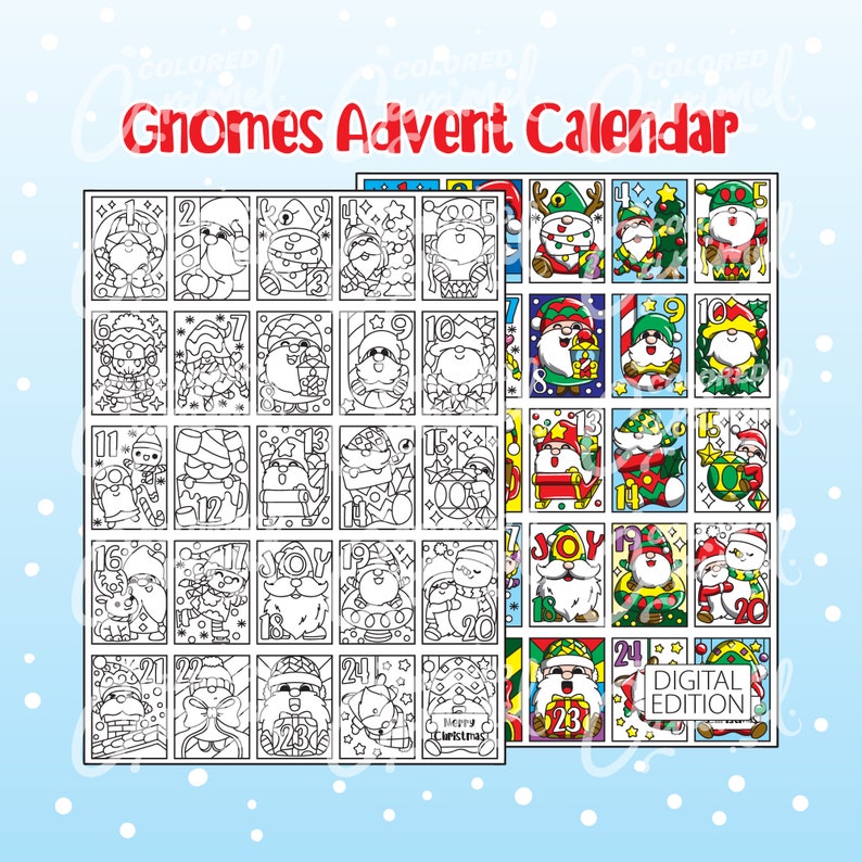 Gnome Coloring Advent Calendar Printable PDF Download - Etsy