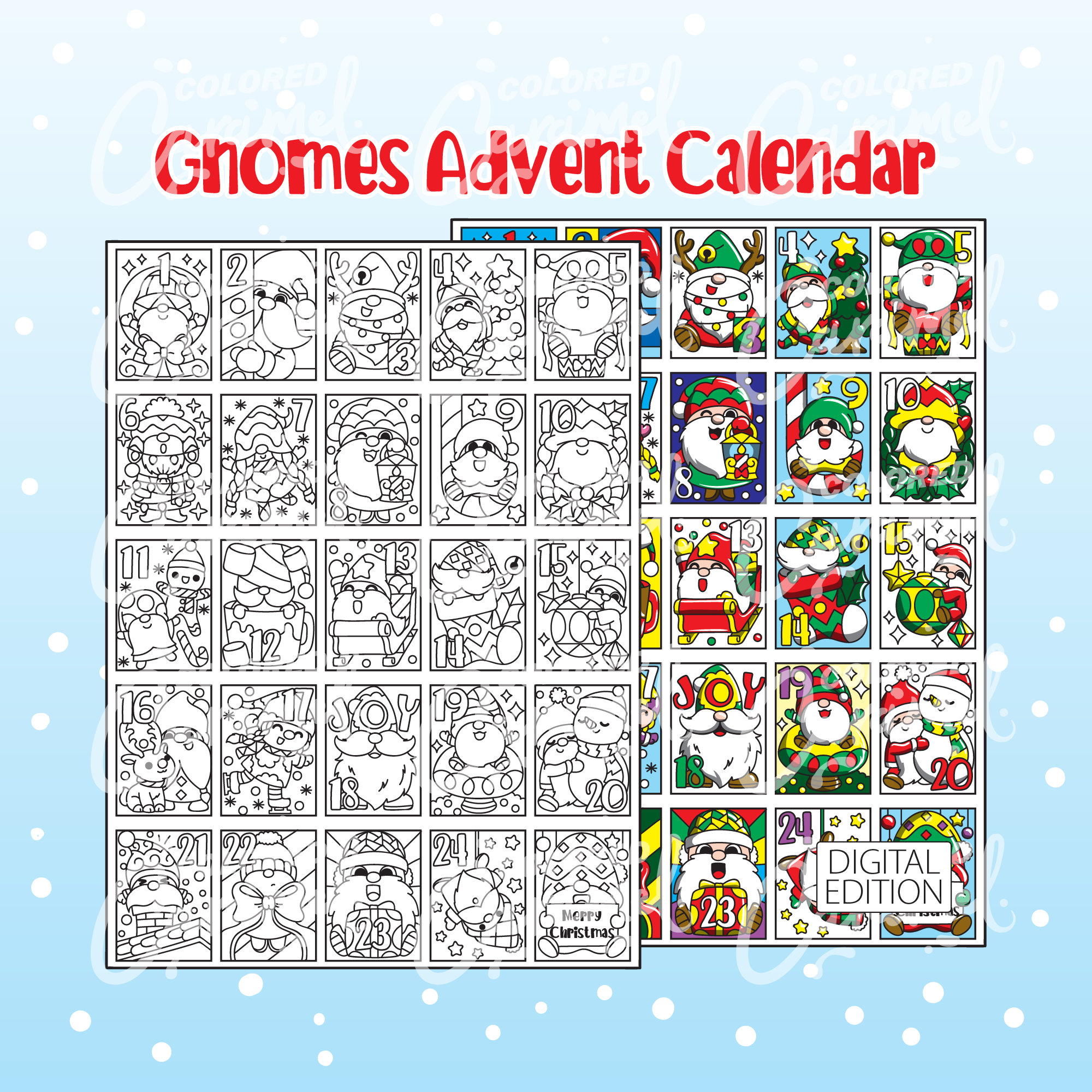 Gnome Christmas Advent Calendar Coloring Page (PDF Download) - Etsy
