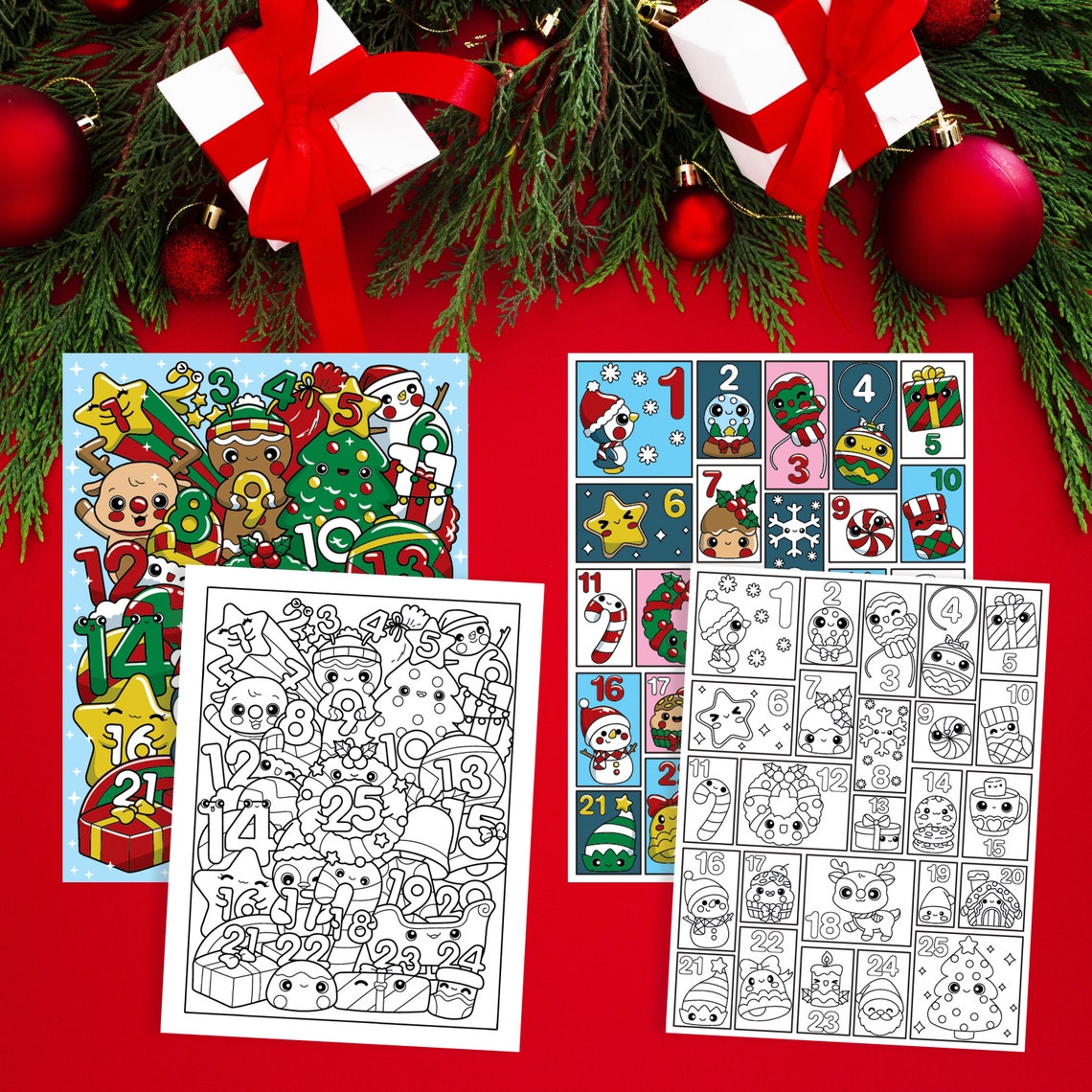 Coloring Christmas Advent Calendars: Set of 12 Festive Holiday Pages ...