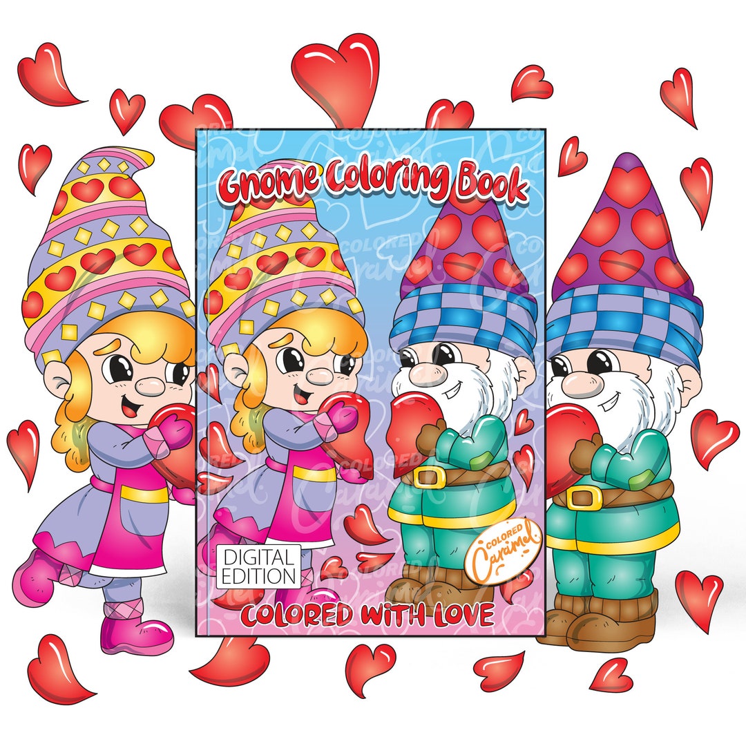 Gnome Valentines Coloring Book, Printable Digital PDF Instant Download ...