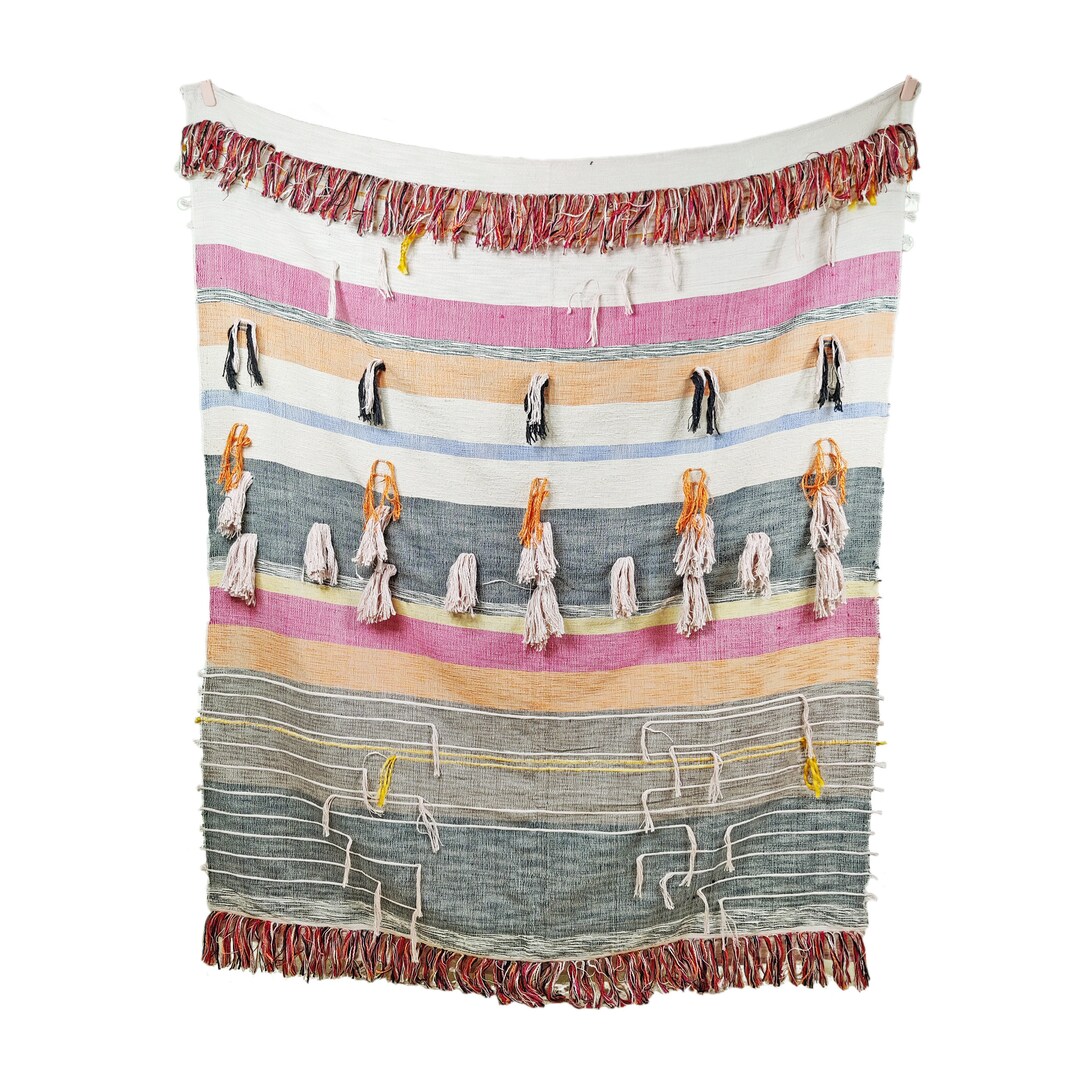 Hand Loom Woven Cotton and Acrylic Wool Chunky Woven Multi Color Sofa ...