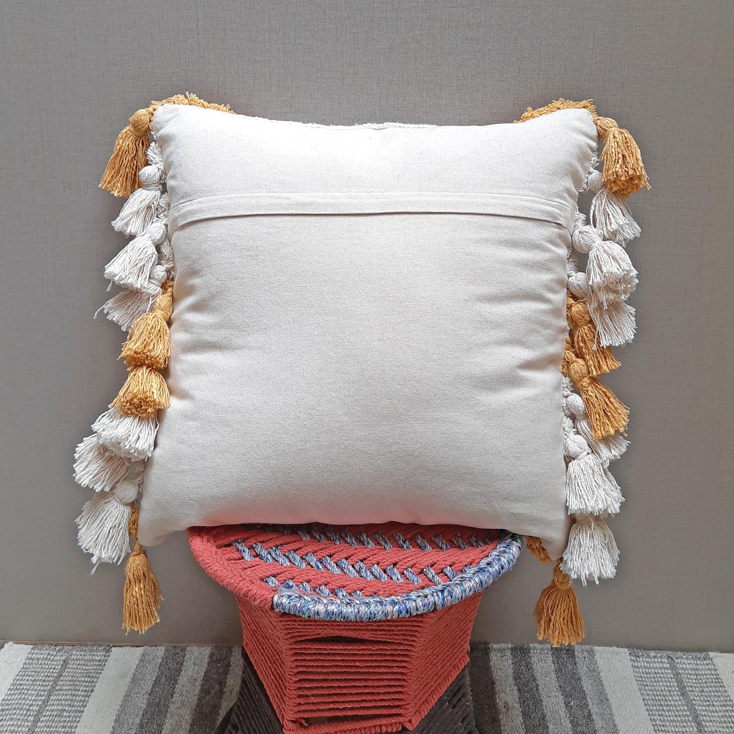 Ivory White and Mustard Yellow Tufted Textured Tassel 20x20 | Etsy